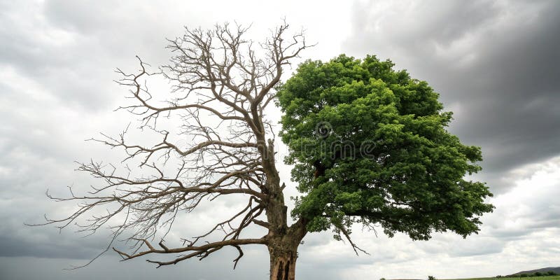 Mystery Tree, Half Alive Half Dead Stock Illustration - Illustration of ...