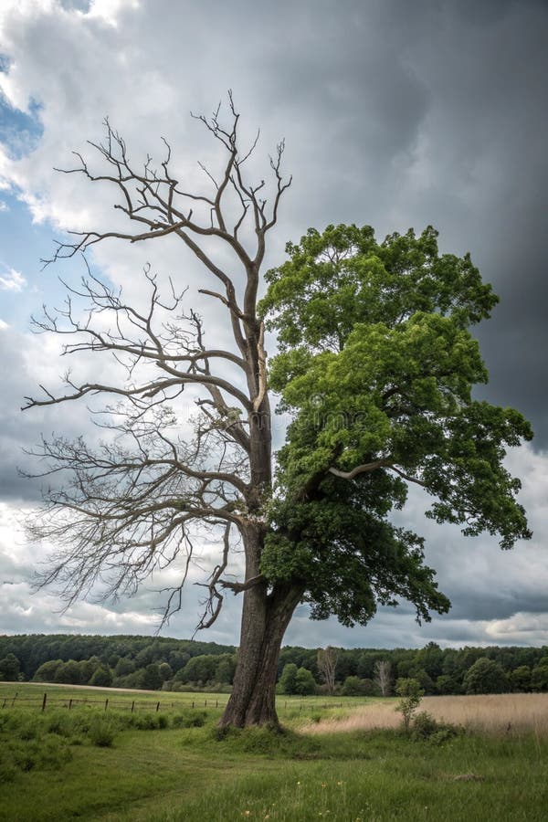 Mystery Tree, Half Alive Half Dead Stock Illustration - Illustration of ...