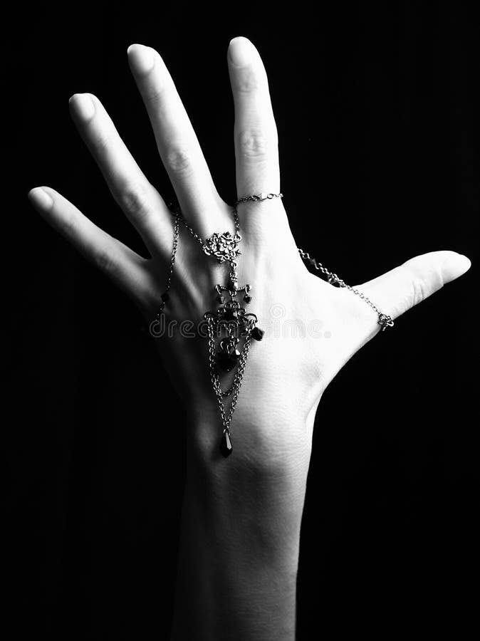 Mystic Black & White Female Hand with Gothic Chain Stock Image - Image ...