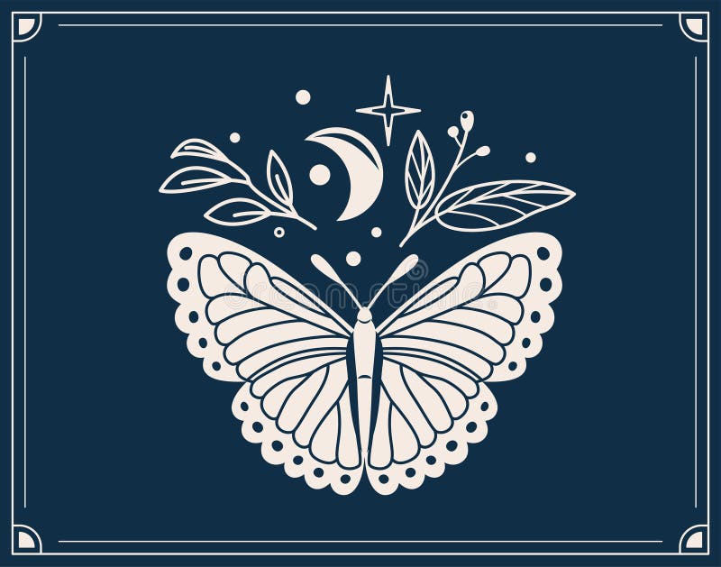 Mystic Butterfly Vector Illustration. Magic Moth with Celestial Moon ...