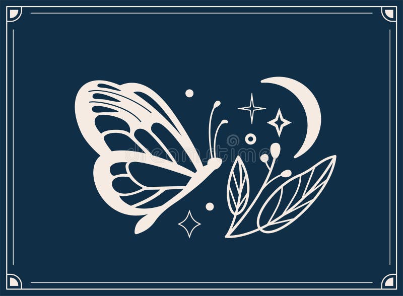 Mystic Butterfly Vector Illustration. Magic Moth with Celestial Moon ...