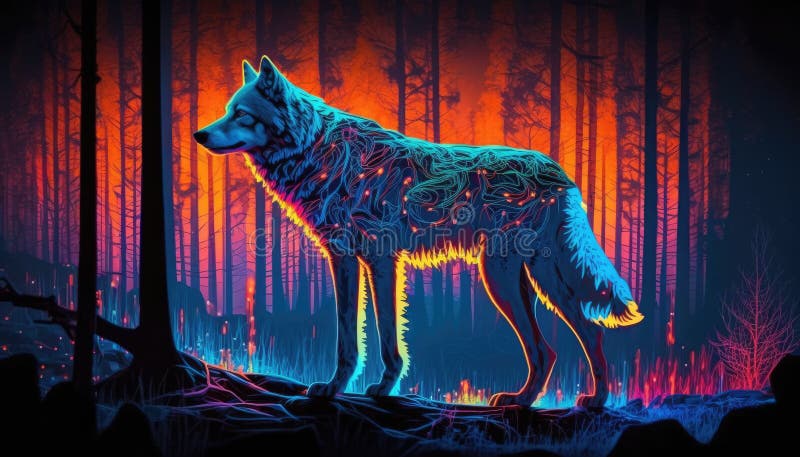 Mystic Fluorescent Fantasy: the Magical Wolf. Generative AI Stock ...