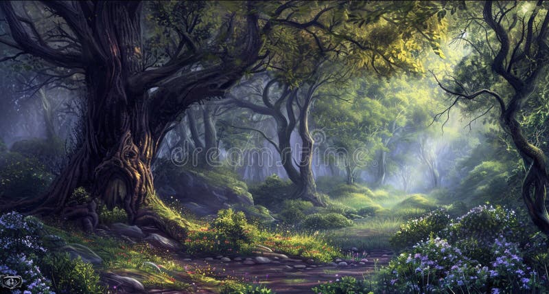 Mystic Grove at Night with Glowing. Generative Ai Stock Illustration ...