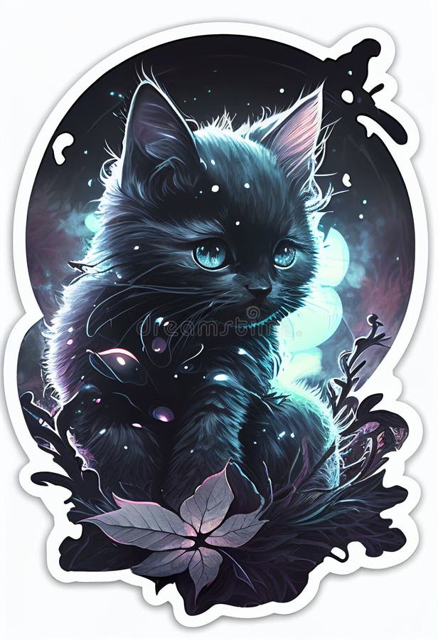 Mystic Kitten Sticker in Dark Color. AI Generated Stock Illustration ...