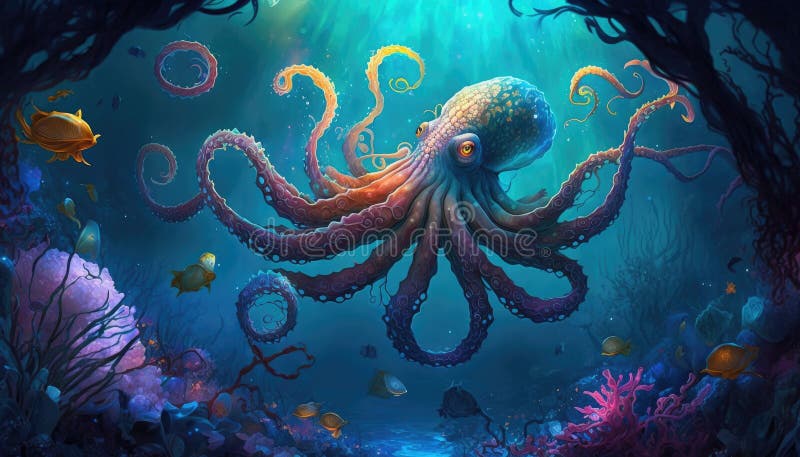 A Mystic Octopus in a Fantasy World. Generative AI Stock Illustration ...