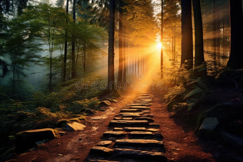 Mystic Path Mountain Light Route. Generate Ai Stock Illustration ...