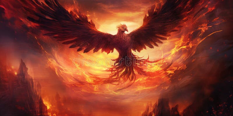 Mystic Phoenix with Burned, Fiery Core Background Stock Image - Image ...
