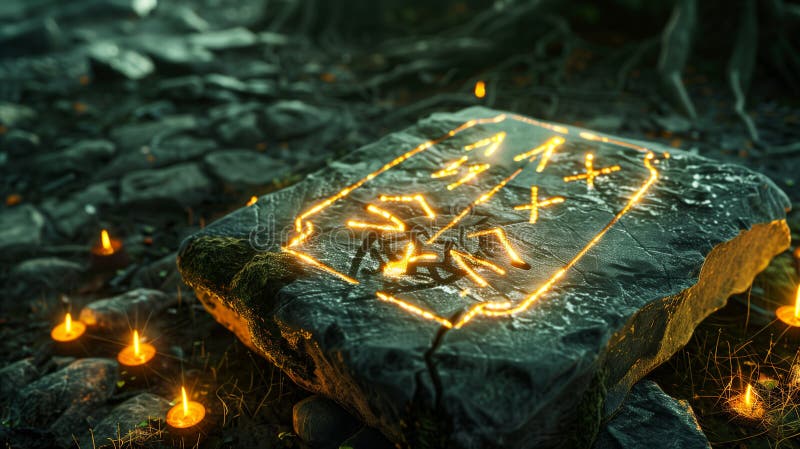 Mystic Runes Glowing on an Ancient Artifact Stock Illustration ...