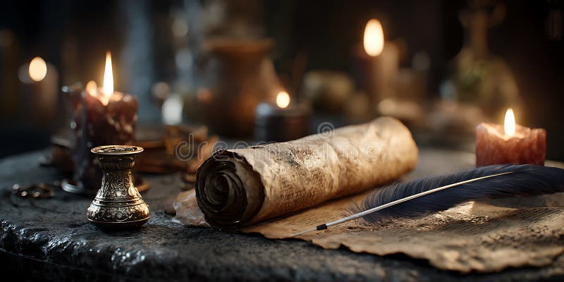 Mystic Scroll Candles Secrets and Ancient Mysteries Stock Illustration ...