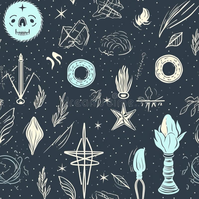 Mystic Seamless Pattern with Occult Objects. Vector Background Stock ...
