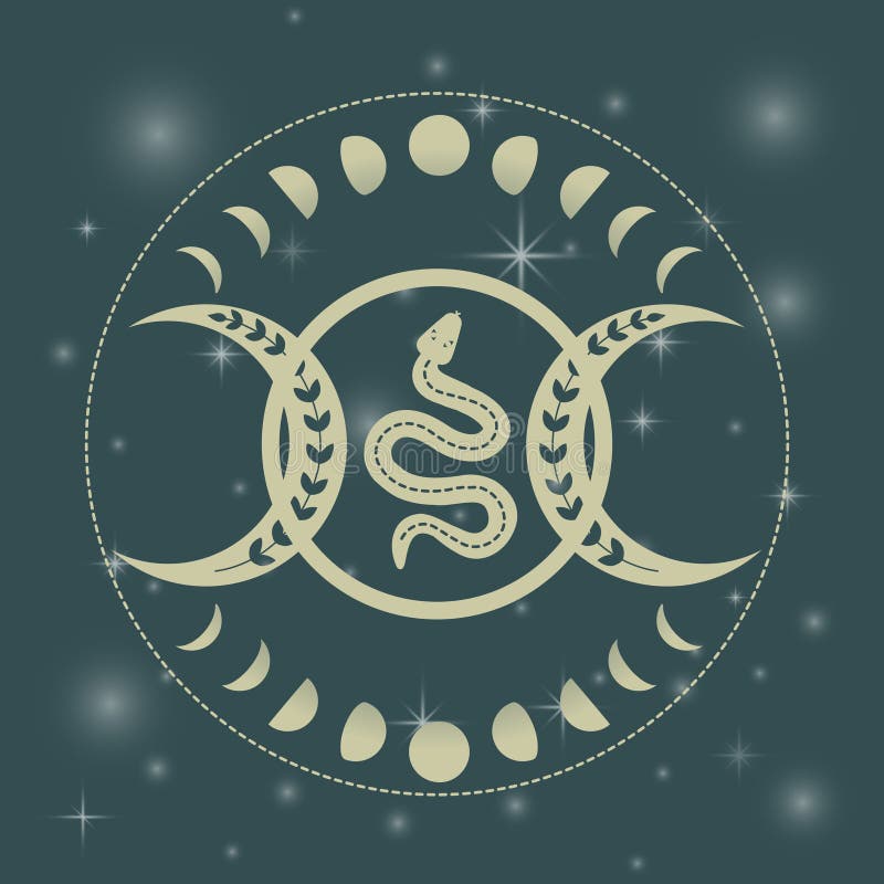 Mystic Snake Mandala with Triple Goddess and Moon Phases Stock Vector ...