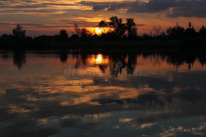 Mystic Summer Sunset Over Lake Stock Image - Image of idyllic, scenery ...