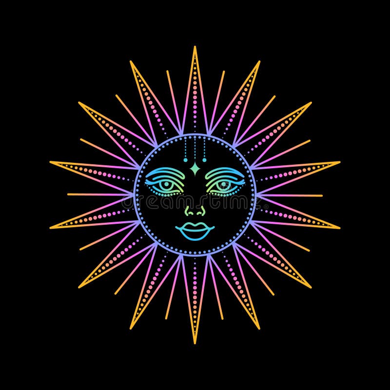 Mystic Sun in Linear Style with Gradient Colours Stock Illustration ...