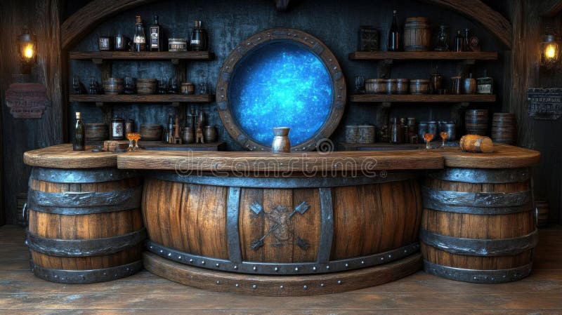 Mystic Tavern, Wooden Bar with Glowing Orb Stock Image - Image of aged ...