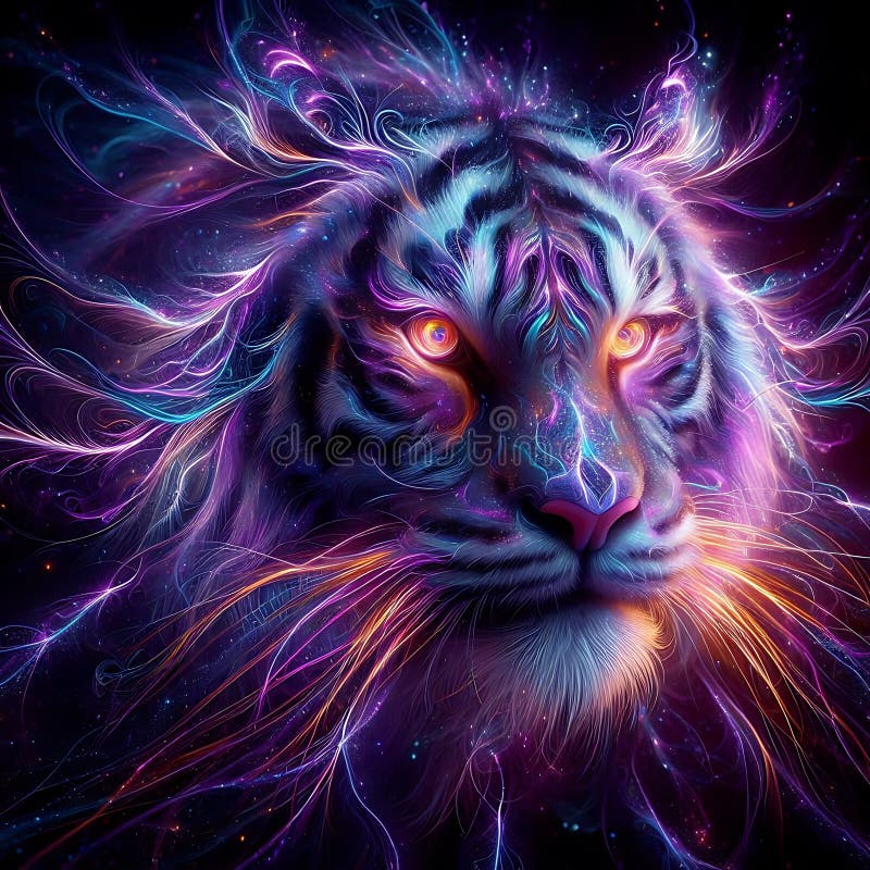 Mystic Tiger with Stellar Flames Stock Illustration - Illustration of ...