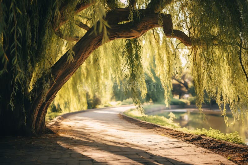 Mystic Willow Tree Arching Over a Paved Path Beautiful Nature Wonder ...