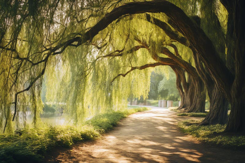 Mystic Willow Tree Arching Over a Paved Path Beautiful Nature Wonder ...