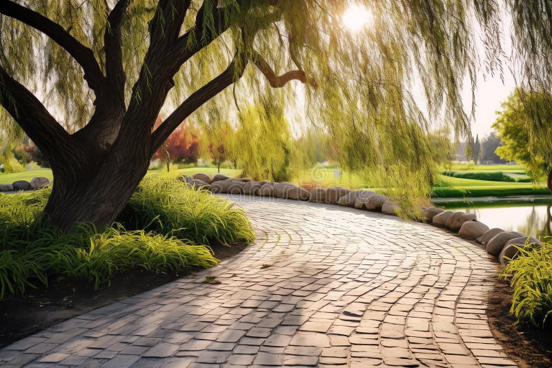 Mystic Willow Tree Arching Over a Paved Path Beautiful Nature Wonder ...