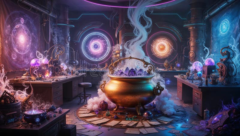 A Mystical Alchemist S Laboratory Filled with Glowing Artifacts and a ...