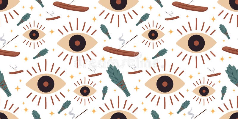 Mystical All-seeing Eye Seamless Pattern with Burning Incense Sticks ...