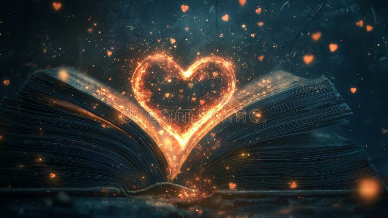 In a Mystical Ambiance, a Heart of Light Hovers Magically Above an Open ...