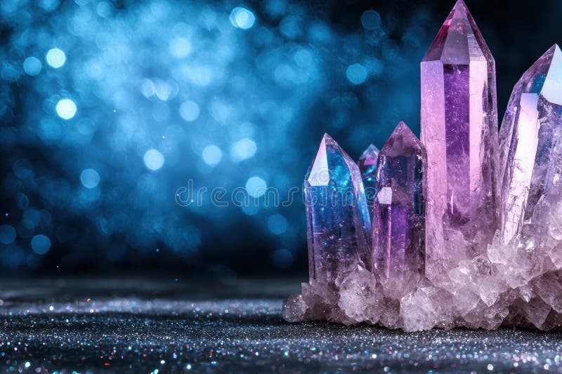 Mystical Amethyst Crystals Against Sparkling Backdrop Stock ...