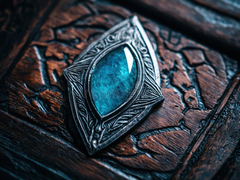 Mystical Amulet with Glowing Blue Crystal Stock Illustration ...