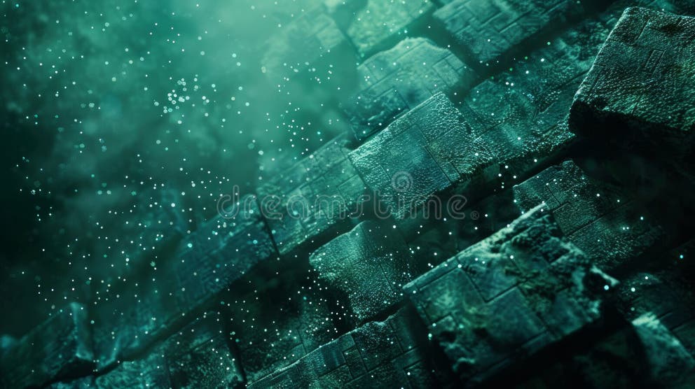 Mystical Ancient Cube Structure with Glowing Particles, Abstract ...