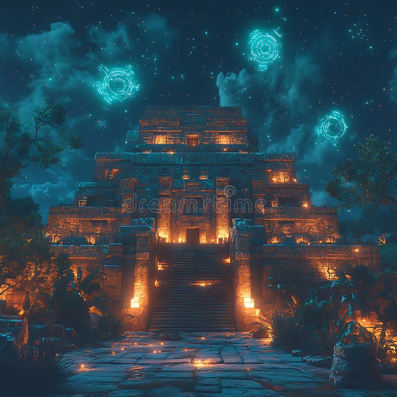 Ancient Pyramid Illuminated Light Under Night Starry Sky Stock Photos ...