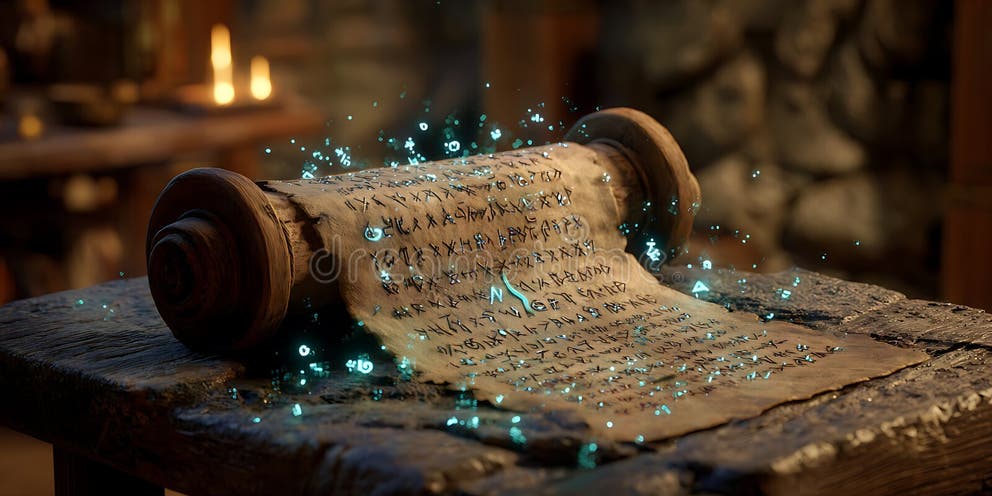 Mystical Ancient Scroll Glowing Rune Magic Unveiled Stock Illustration - Illustration of ...
