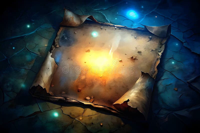 Mystical Ancient Scroll Illuminated by Glowing Lights Stock ...