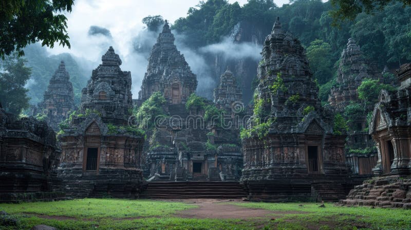 Mystical Ancient Temple Complex Stock Illustration - Illustration of ...