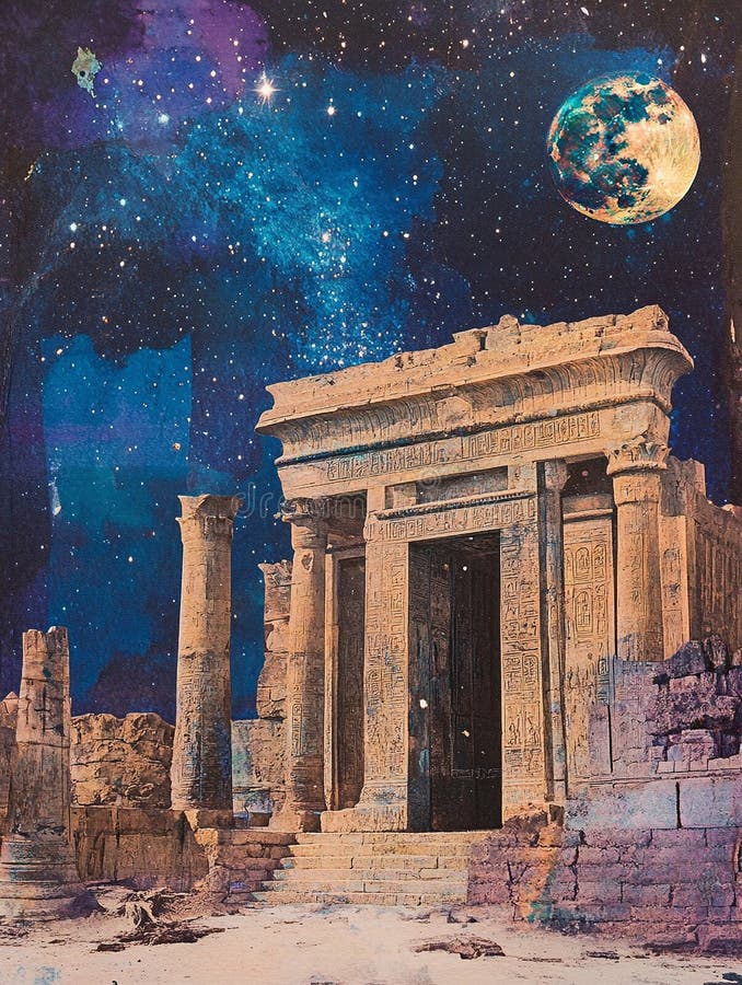 Mystical Ancient Temple in the Desert with Starry Night Sky and ...