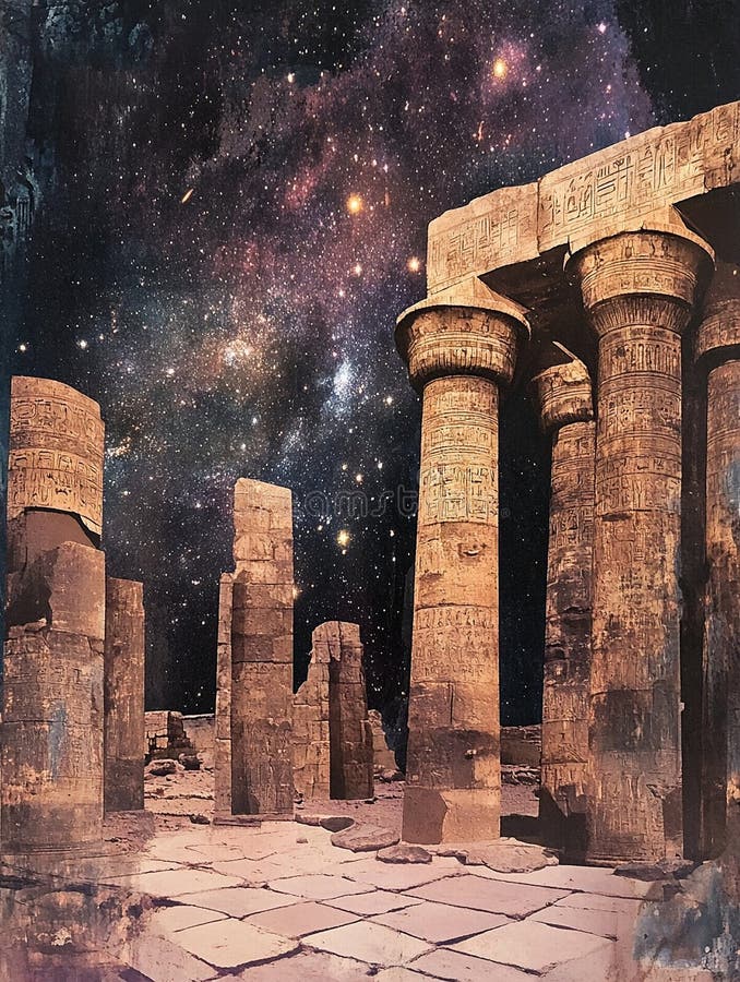 Mystical Ancient Temple in the Desert with Starry Night Sky and ...