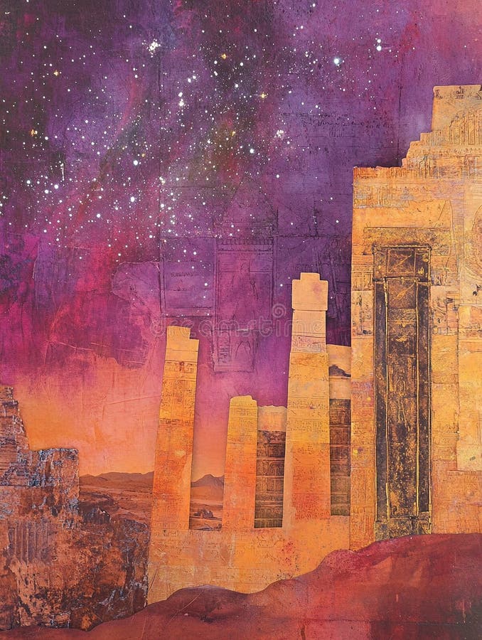 Mystical Ancient Temple in the Desert with Starry Night Sky and ...