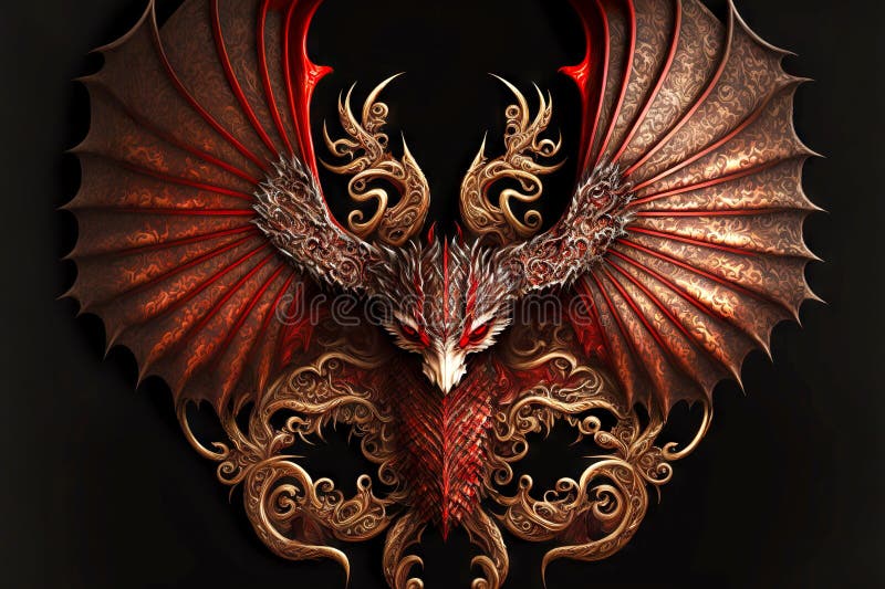 Mystical Animal in Form of Red Dragons with Beak on Dark Background ...