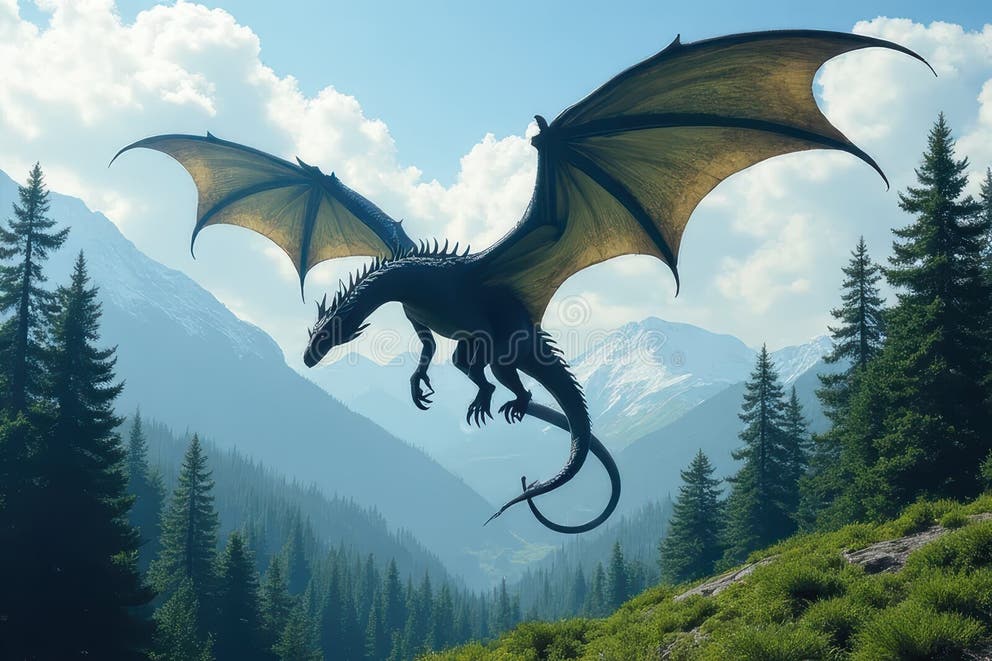 Mystical Arcane Dragon in a Forest Scene Stock Illustration ...