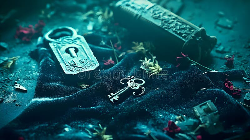 A Mystical Arrangement of a Key, Lock, and Decorative Elements on a ...