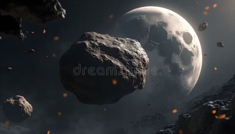 Mystical Asteroid Field Illuminated by a Distant Moon in Deep Space ... Mystical Asteroid Field Illuminated by a Distant Moon in Deep Space ...