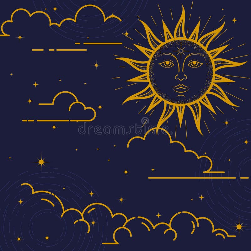 Cosmic Esoteric Sun Face Stock Illustrations – 448 Cosmic Esoteric Sun ...