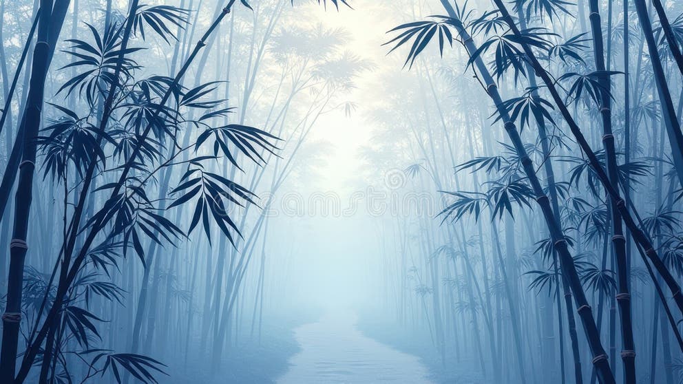 Mystical Bamboo Forest Pathway Shrouded in Mist and Serenity Stock ...