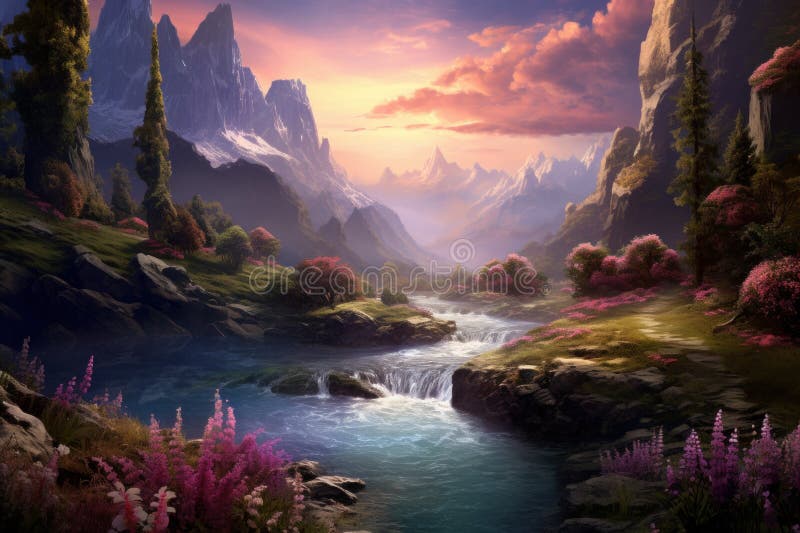 Mystical Beautiful Fantasy River. Generate Ai Stock Image - Image of ...