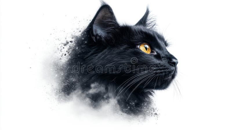 Mystical Black Cat Disintegrating into Dust Effect Stock Illustration ...