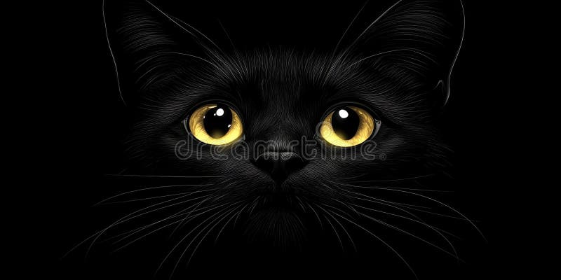 Mystical Black Cat with Striking Yellow Eyes on Dark Background Stock ...