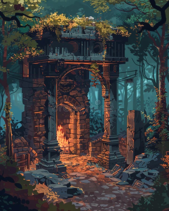 A Mystical Blacksmiths Forge in an Enchanted Forest Stock Illustration ...