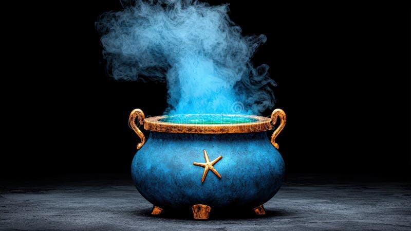 A Mystical Blue Cauldron Emitting Enchanting Smoke Stock Illustration ...