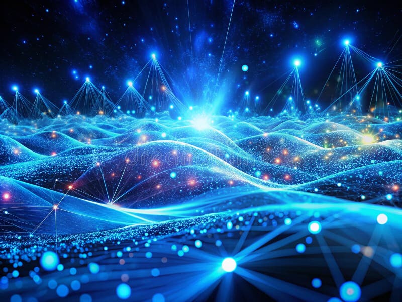 Mystical Blue Datawave Network an Abstract Digital Landscape Painting ...