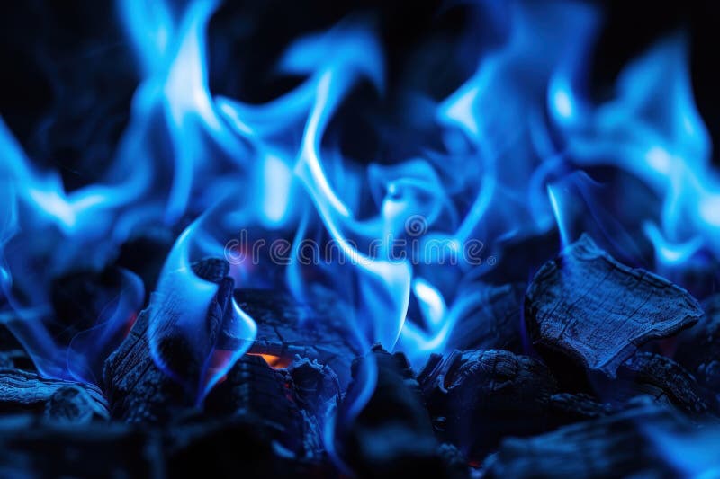 Mystical Blue Fire on Coals. Generative AI Stock Image - Image of ...
