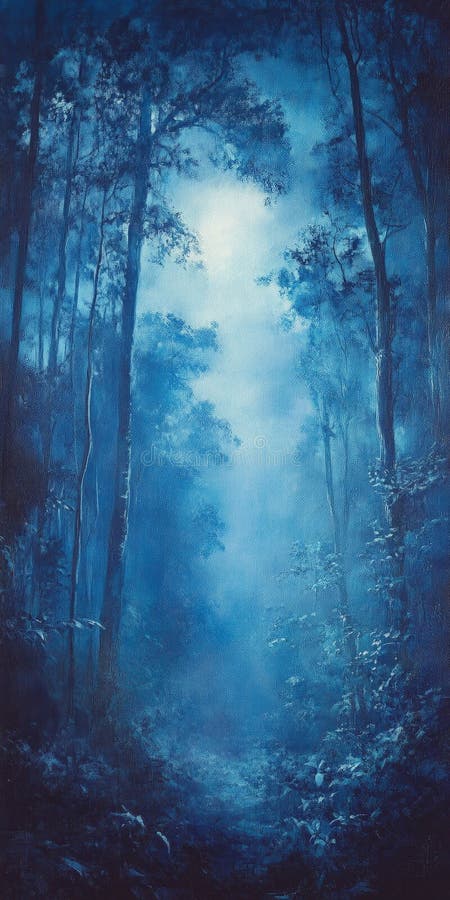 Mystical Blue Forest Moonlight Stock Illustration - Illustration of ...
