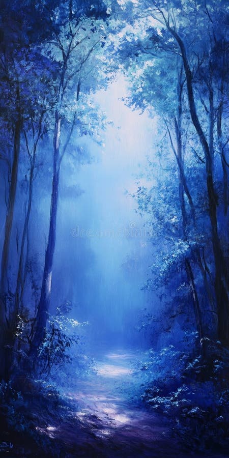 Mystical Blue Forest Pathway Stock Illustration - Illustration of ...